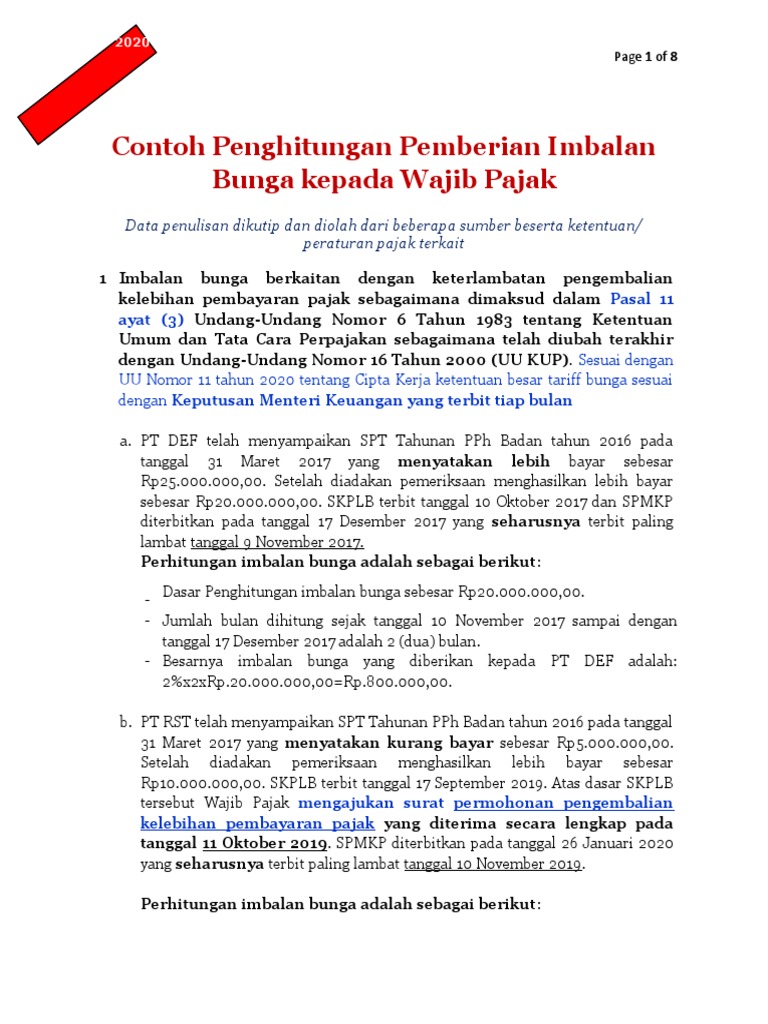Contoh Perhitungan Imbalan Bunga Pajak | PDF | Pengelolaan Keuangan & Uang
