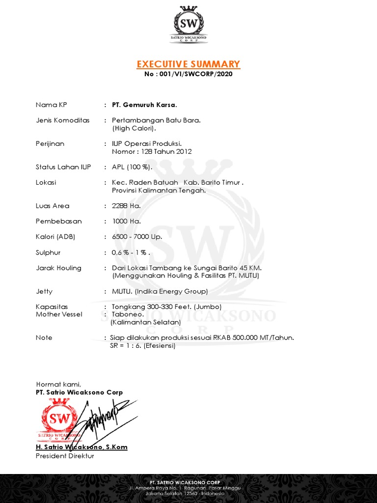 Exe Summary PT Gemuruh Karsa | PDF