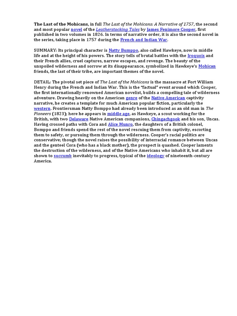 The Last of The Mohicans Plot | PDF