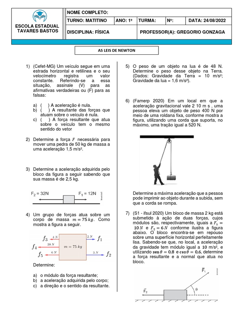 Atividade - Leis de Newton | PDF | Massa | Força Atividade - Leis de Newton | PDF | Massa | Força
