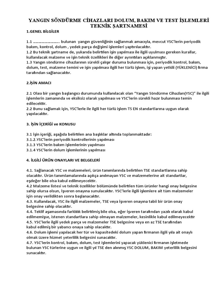 Ysc Dolum Bakim Şartname | PDF