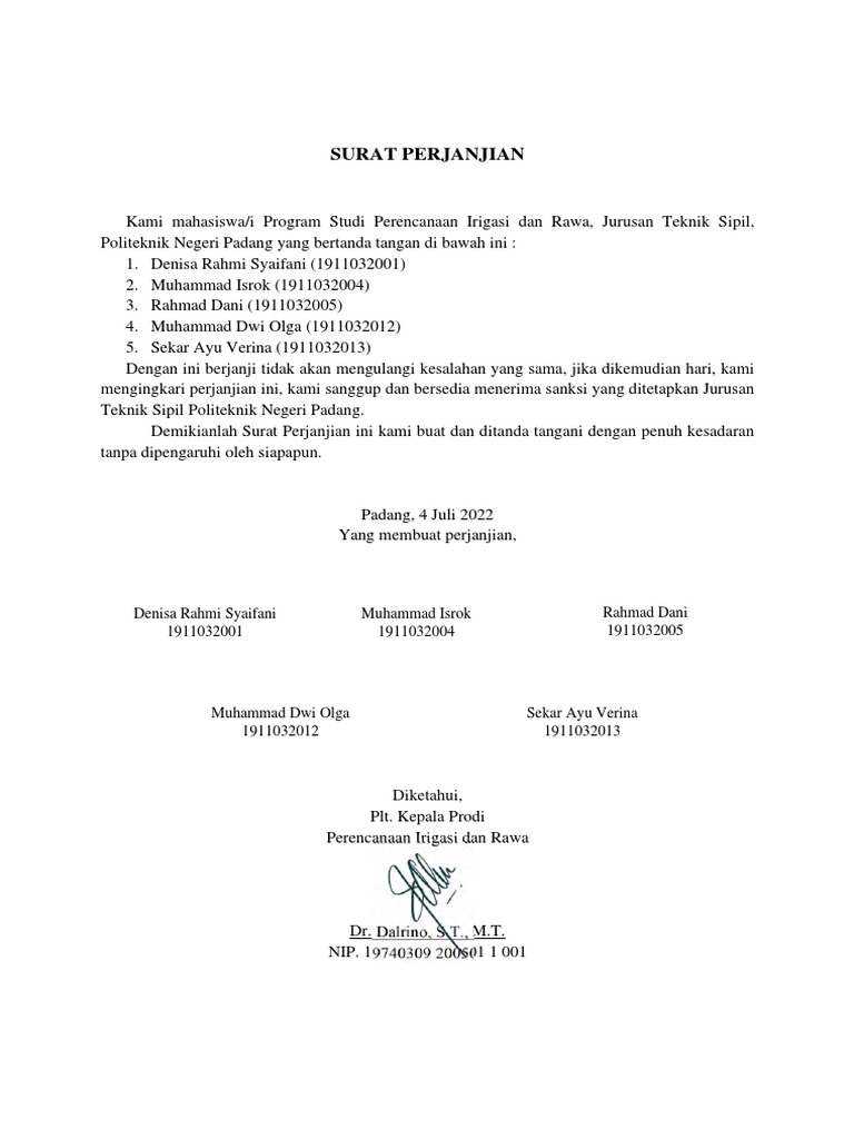 Surat Perjanjian Mhs An Olga Cs | PDF