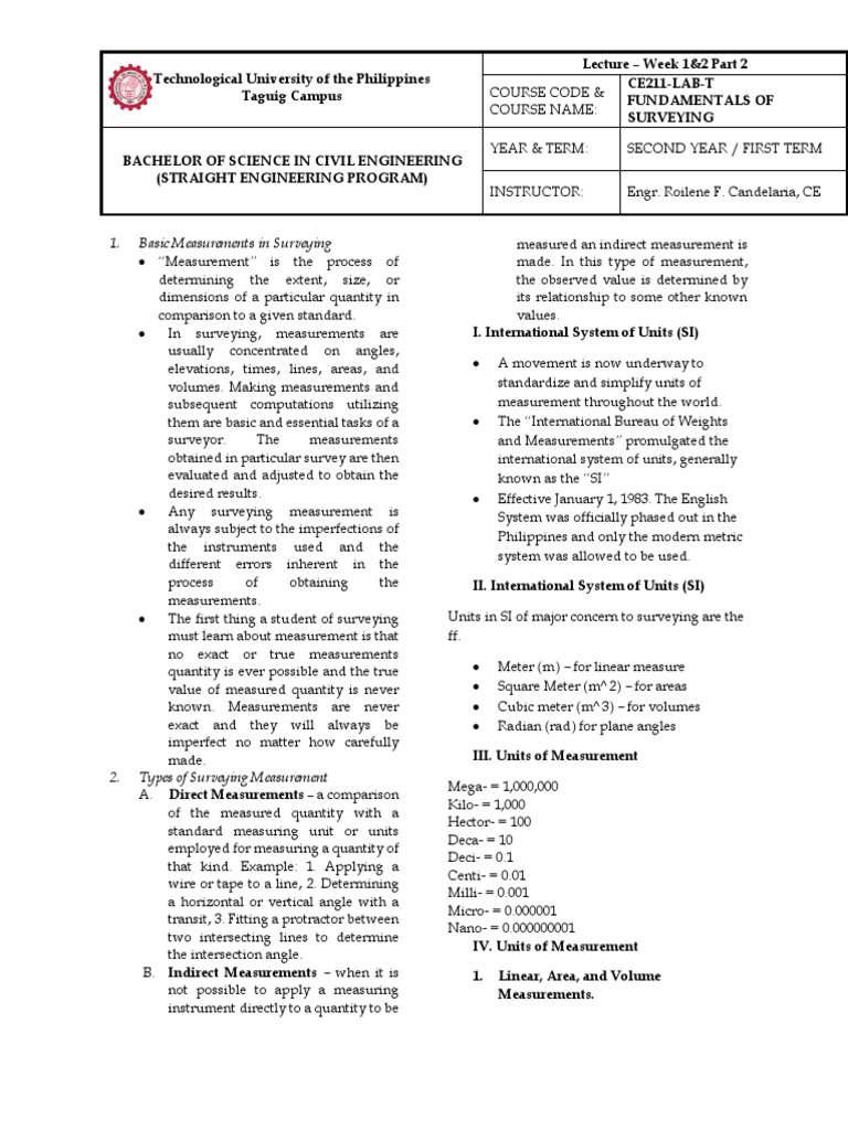 Fundamentals of Surveying Lecture No.1 Part 2 | PDF | Measurement ...