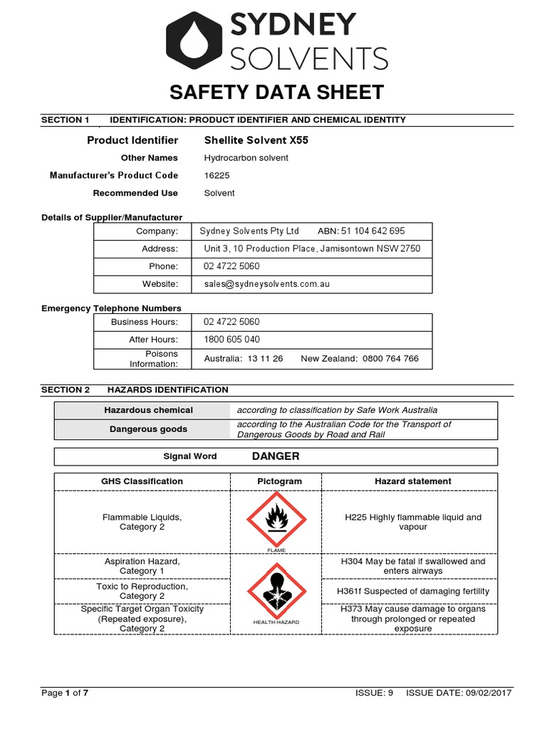 Shellite Solvent X55 | PDF | Dangerous Goods | Toxicity