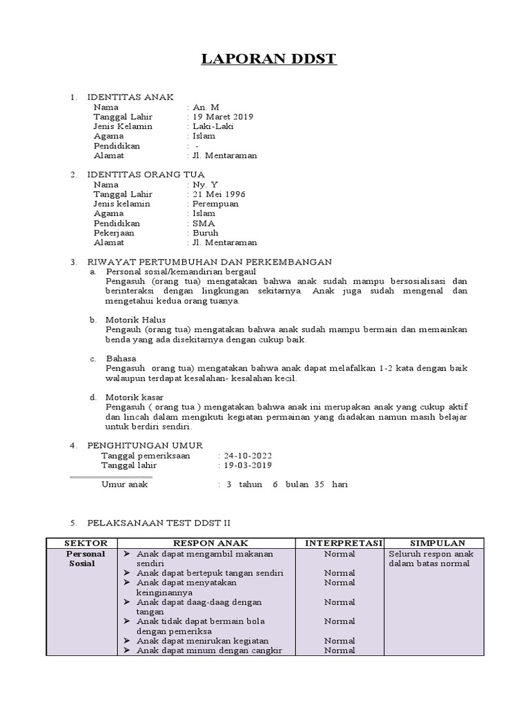 Laporan Pemeriksaan DDST | PDF