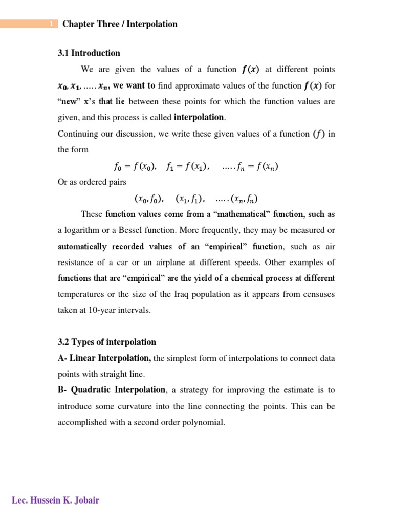 Lec. 3 Interpolation | PDF | Spline (Mathematics) | Interpolation