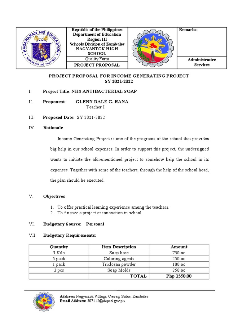 Income Generating Project Pdf Expense Business 