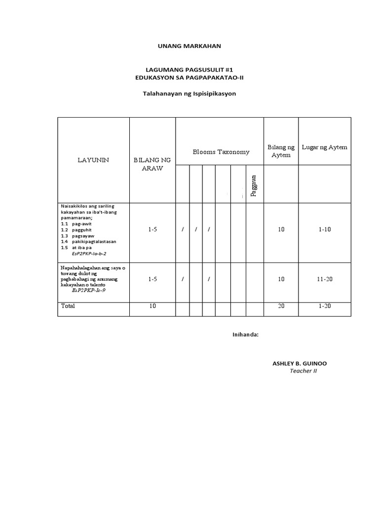 ESP - Q1 - ST With TOS | PDF