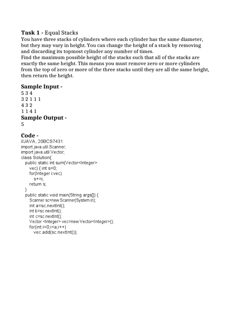 Equal Stack and Down To Zero Problem of Hacckerank | PDF | Applied ...
