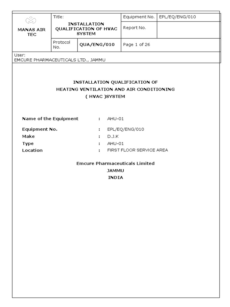 Installation Qualification Report for the Heating, Ventilation and Air ...