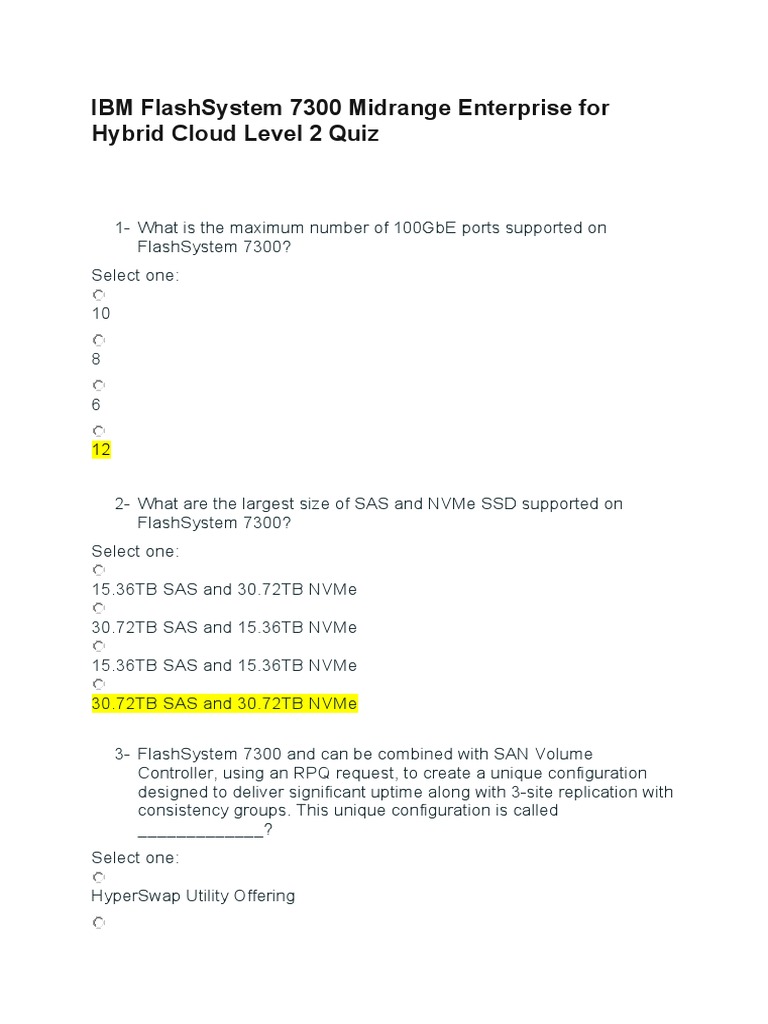 IBM FlashSystem 7300 Midrange Enterprise For Hybrid Cloud Level 2 Quiz | PDF | Solid State Drive ...