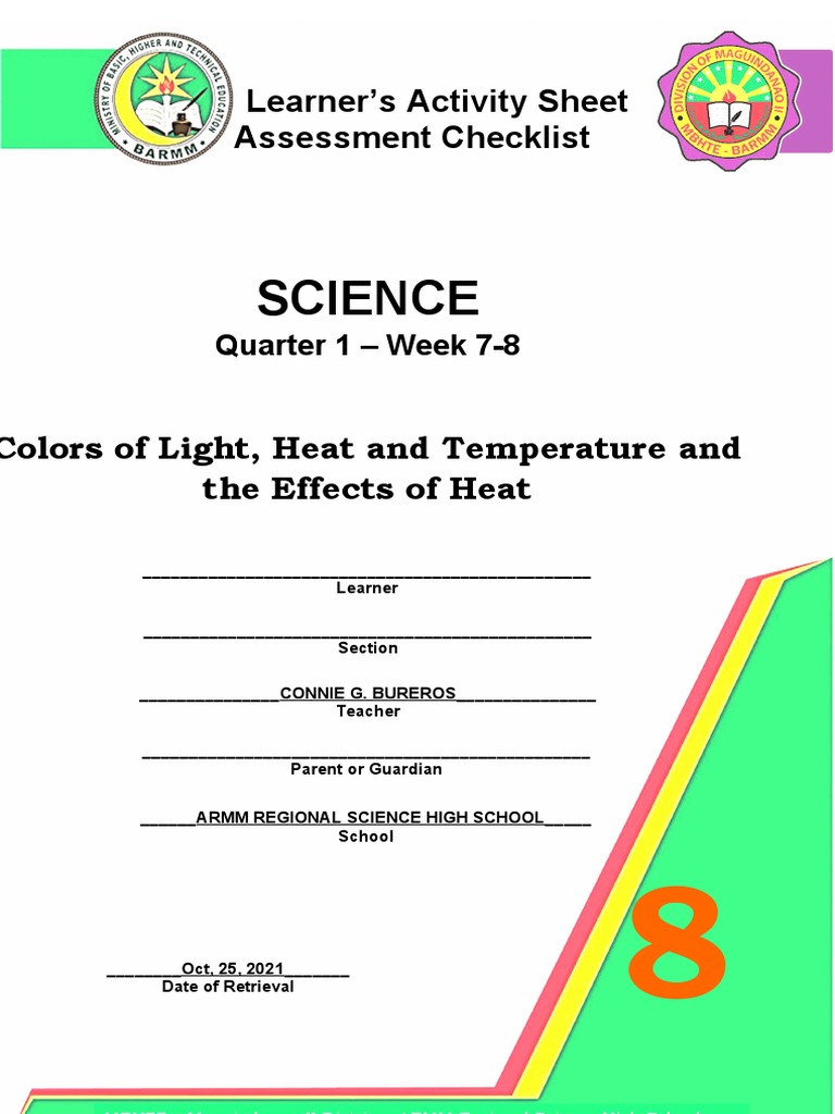 Science: Learner's Activity Sheet Assessment Checklist | PDF ...