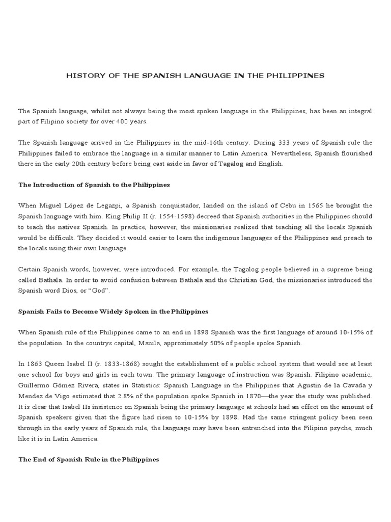 History of The Spanish Language in The Philippines | PDF | Philippines ...