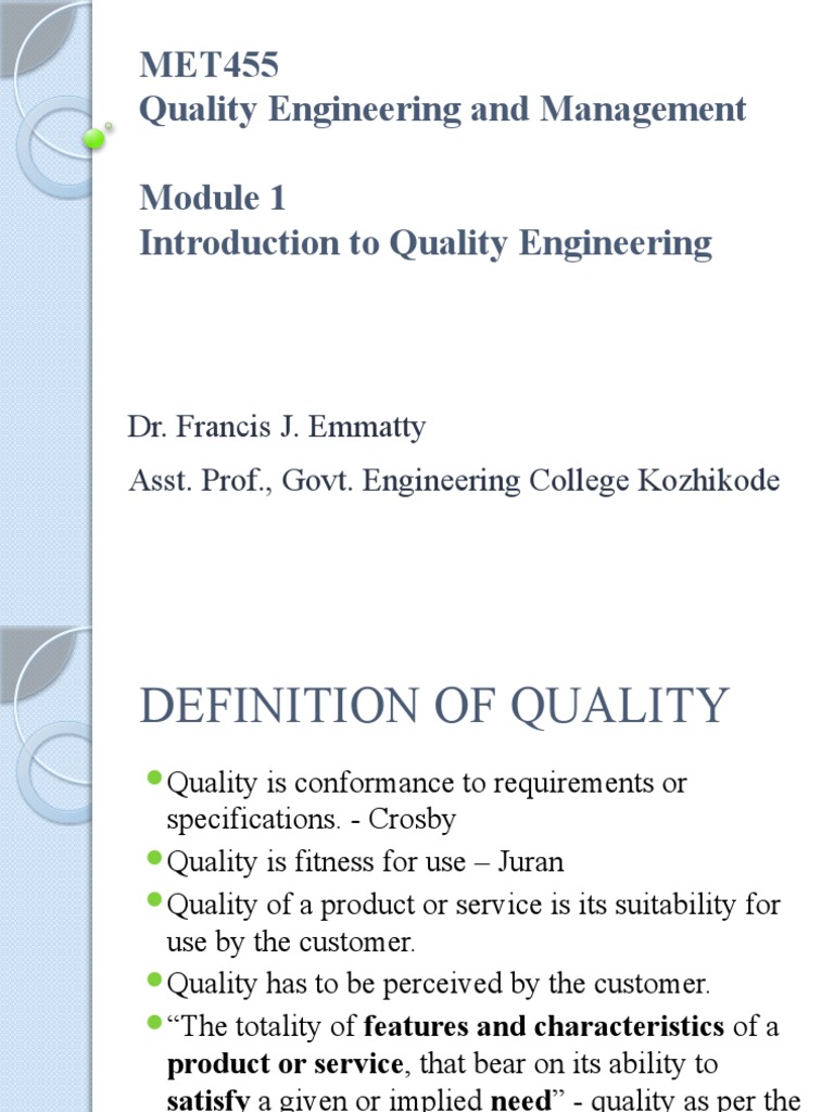 QEM Module 1 | PDF | Quality Assurance | Quality Management