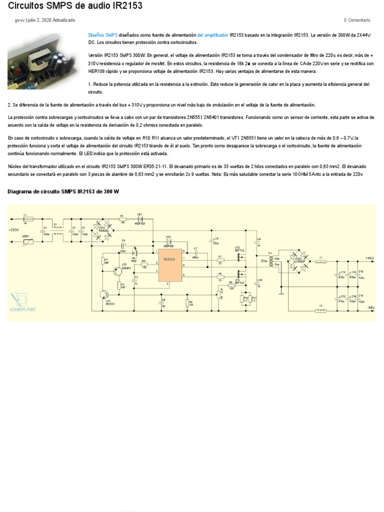 Circuitos SMPS de Audio IR2153 - Circuitos de Proyectos Electrónicos | PDF | Fuente de ...