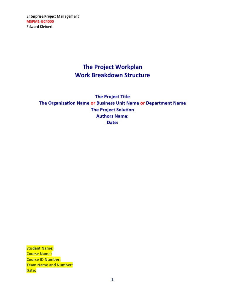 The Project Work Breakdown Structure MSPM1-GC4000 TEMPLATE | PDF | Project Management | Business