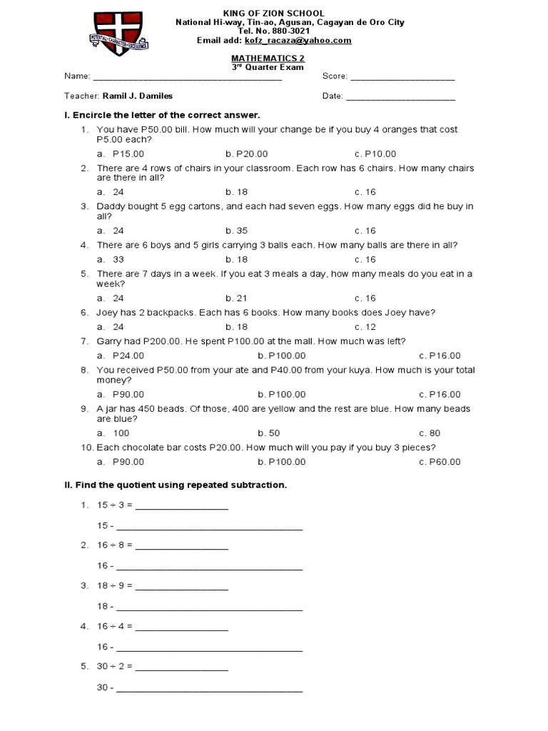 3rd Quarter Exam | PDF | Rectangle | Elementary Mathematics