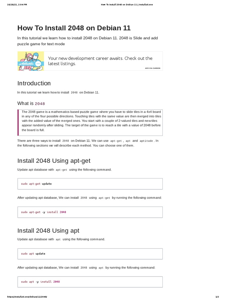 How To Install 2048 On Debian 11 - Installati - One | PDF | Software Engineering | Free Content