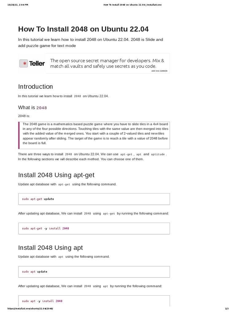 How To Install 2048 On Ubuntu 22.04 - Installati - One | PDF | Operating System Families ...
