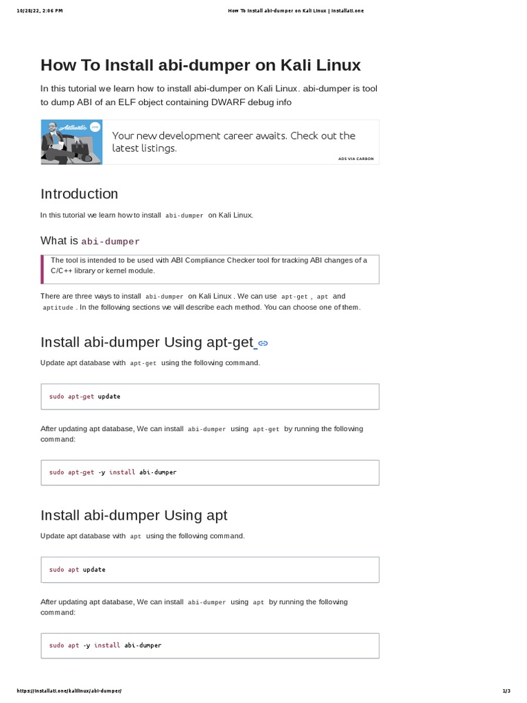 How To Install Abi-Dumper On Kali Linux - Installati - One | PDF | Linux | Software