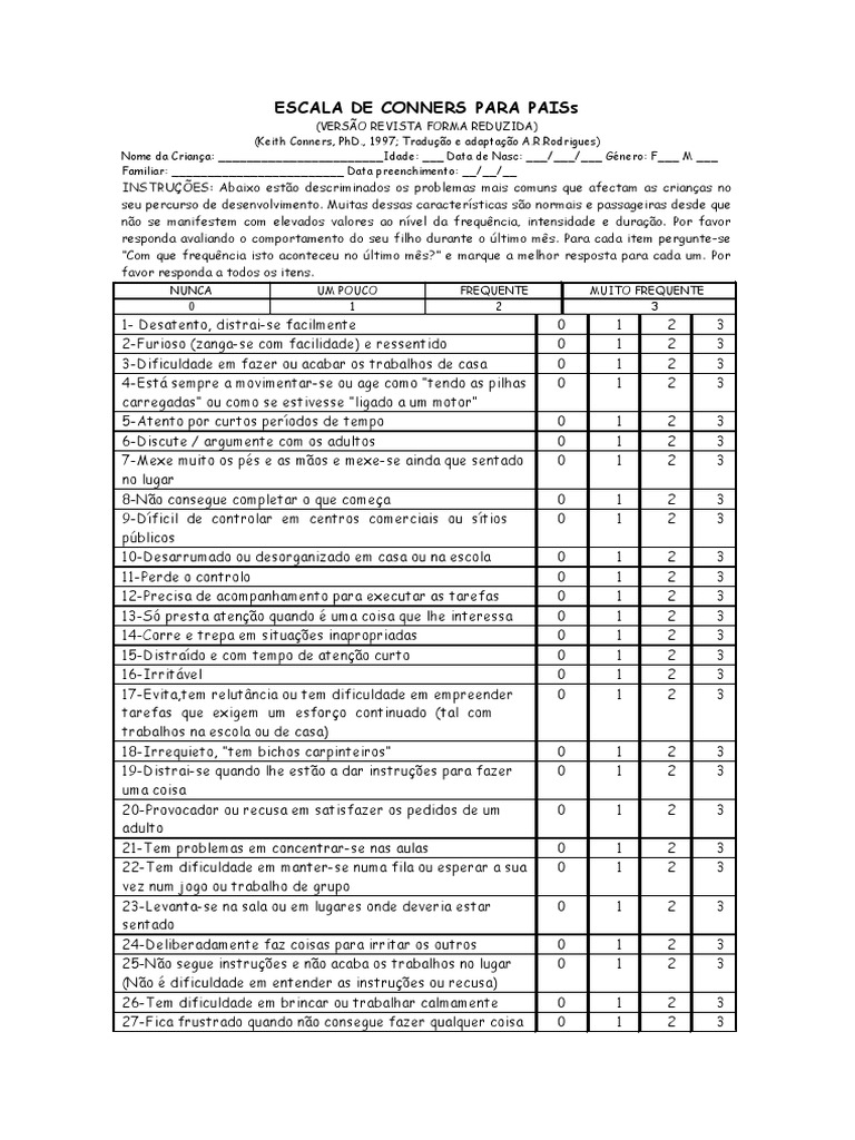Escala de Conners para Paisv2 | PDF