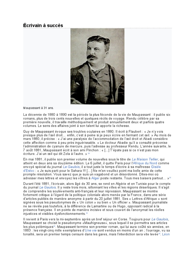Biographie de Guy de Maupassant | PDF | Guy de Maupassant