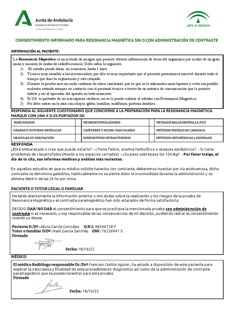Consentimiento Informado | PDF | Imagen de resonancia magnética ...