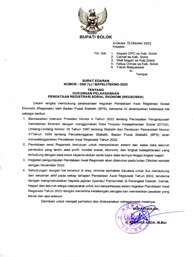 Edaran Bupati DGN Stempel | PDF
