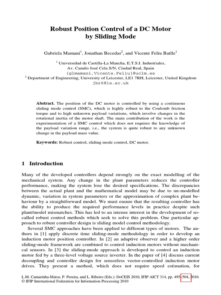 Robust Position Control of A DC Motor by Sliding Mode | PDF | Electric ...