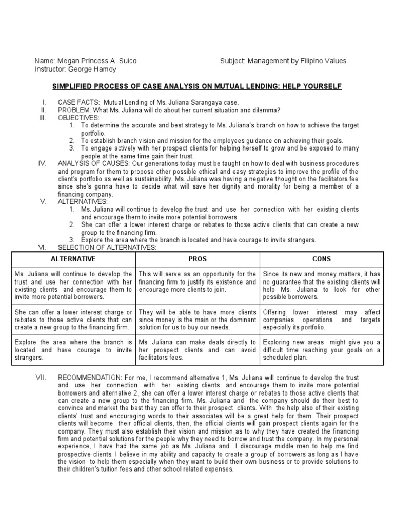 Simplified Process of Case Analysis On Mutual Lending - Help Yourself ...