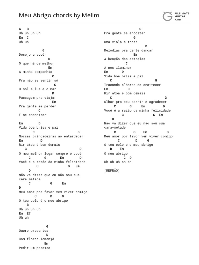 Meu Abrigo Chords By Melim Pdf