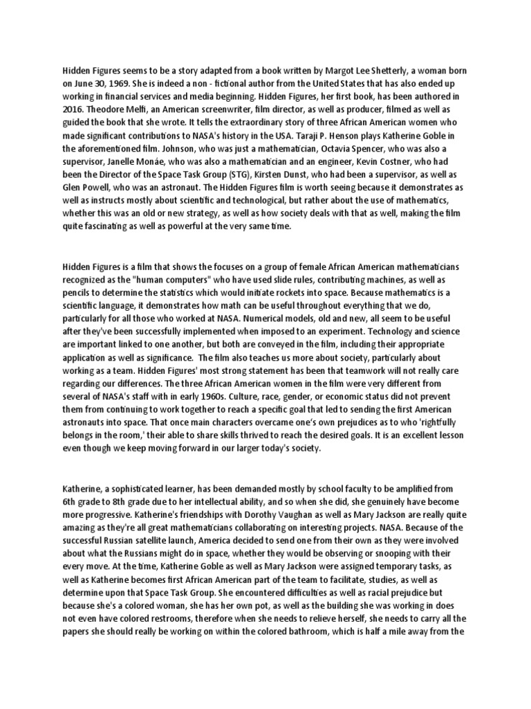 Hidden Figures Seems To Be A Story Adapted From A Book Written by ...