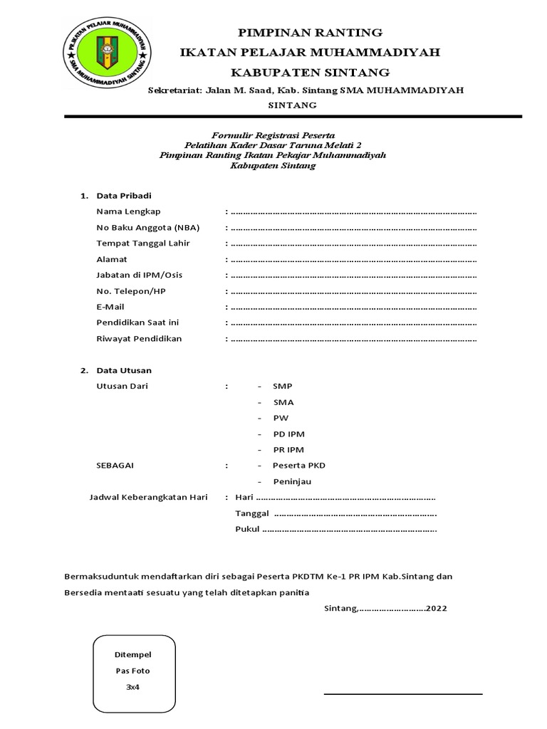 Formulir Registrasi Peserta | PDF Formulir Registrasi Peserta | PDF