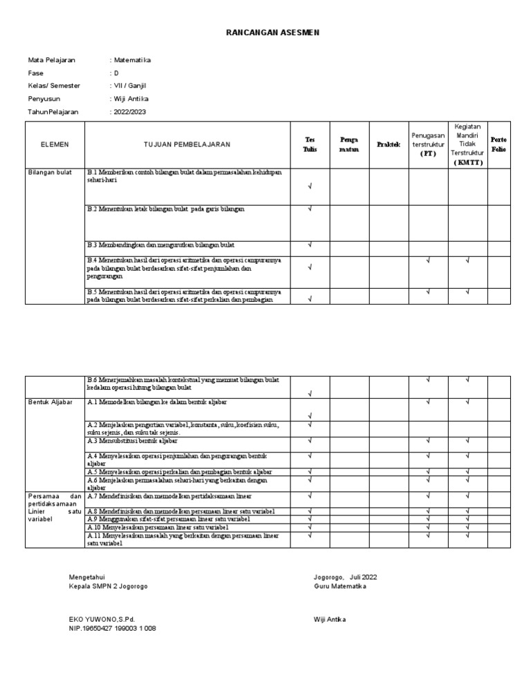 Rancangan Asesmen | PDF