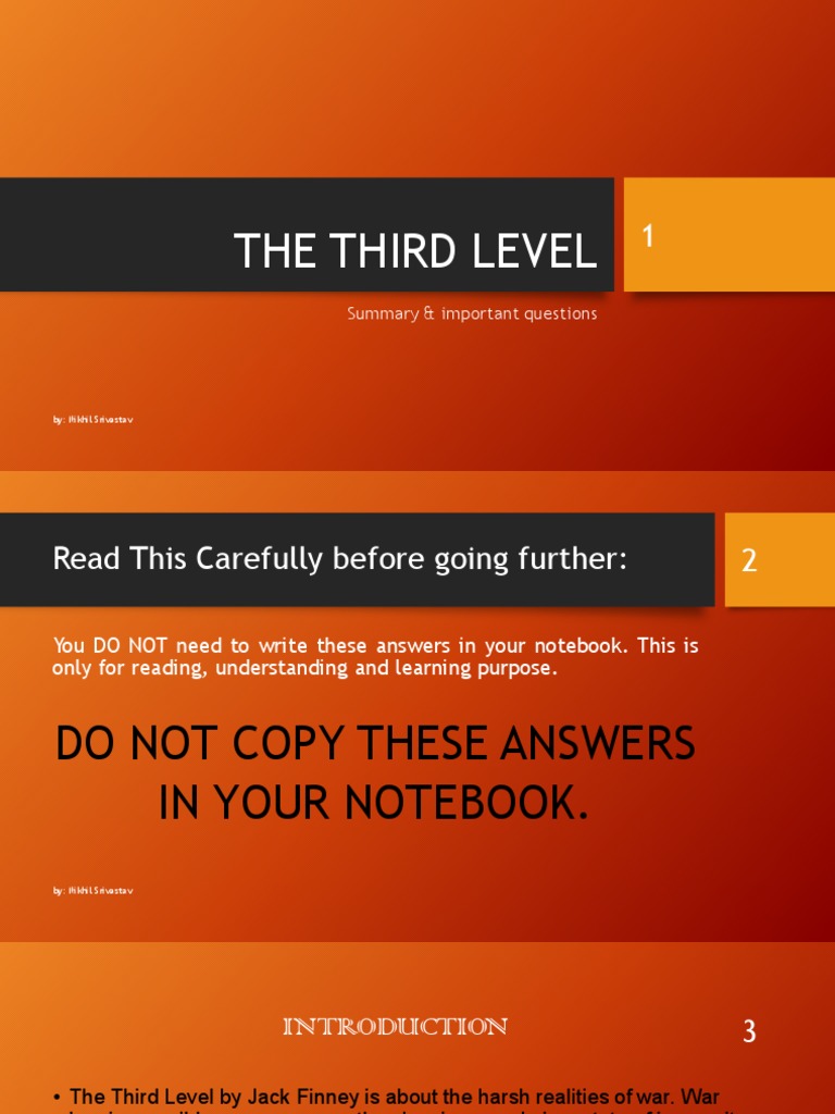 The Third Level Summary and Important Questions and Answers | PDF | Money