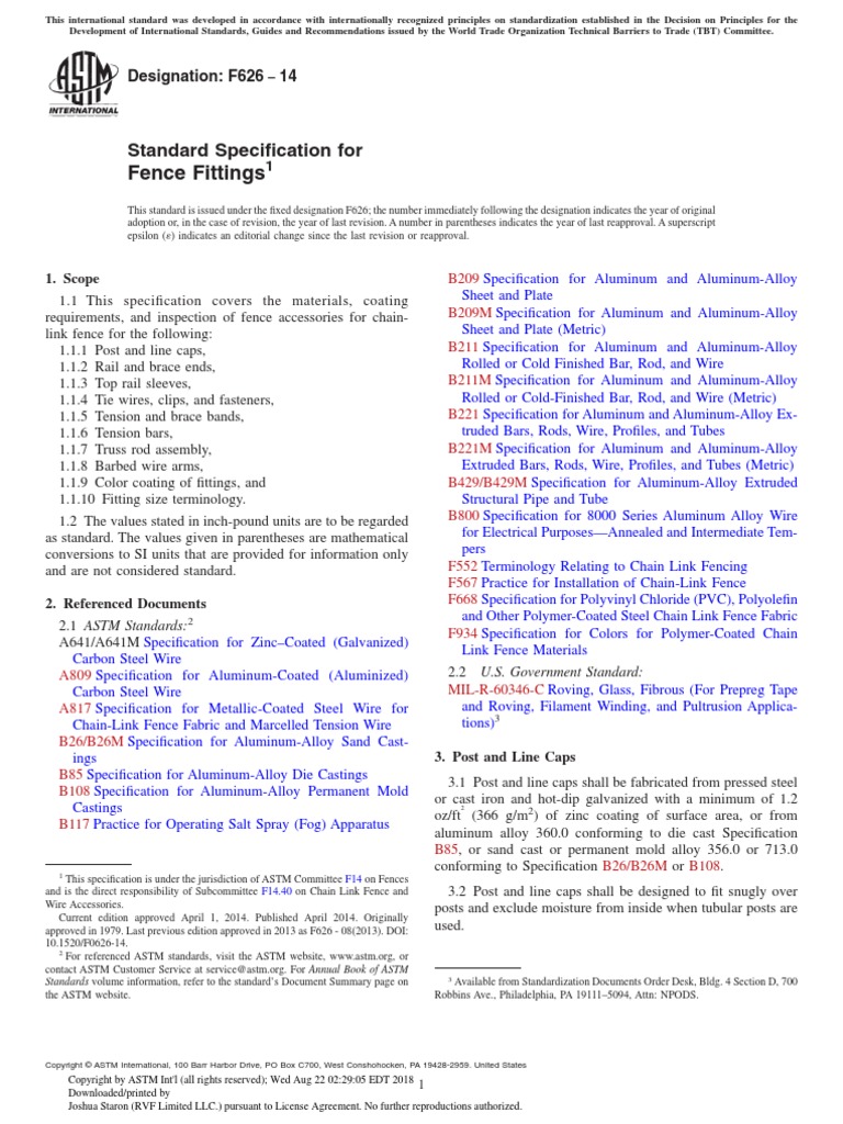 ASTM F626 Standard Specs For Fence Fittings | PDF | Galvanization ...