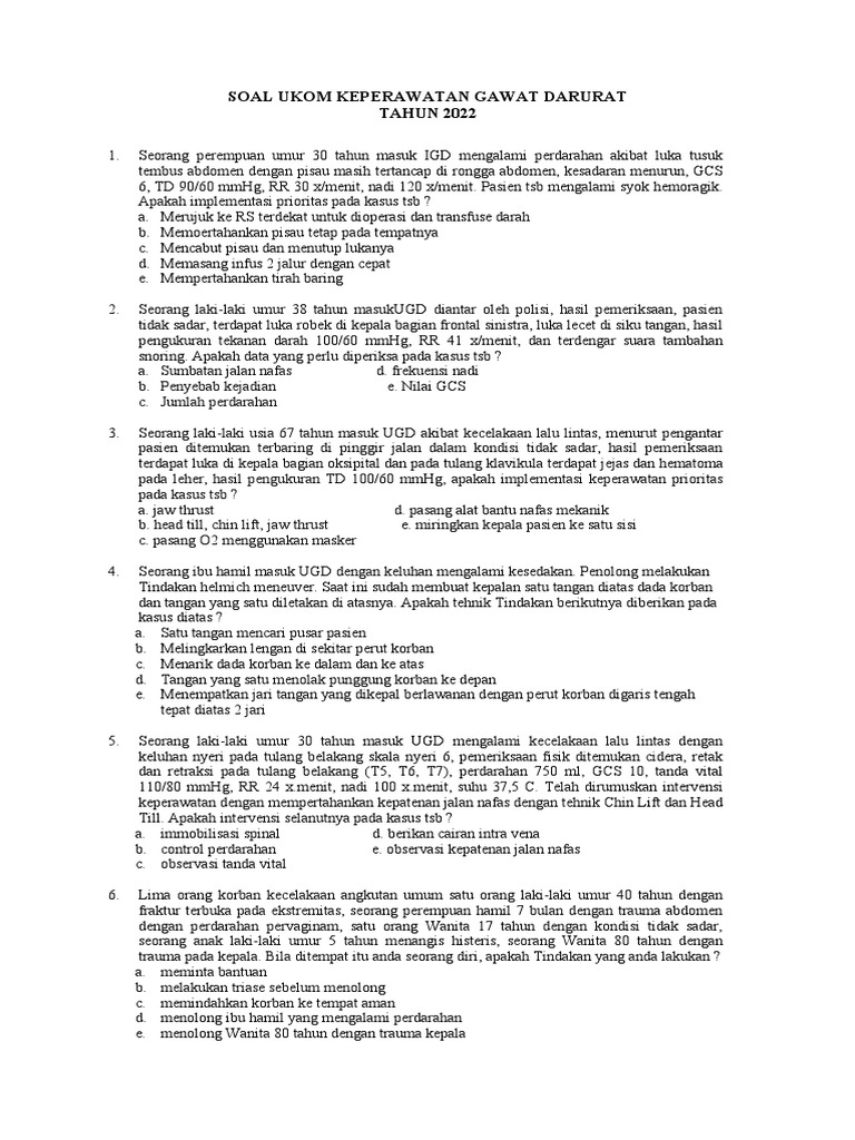 Soal Ukom Keperawatan Gawat Darurat 2 | PDF