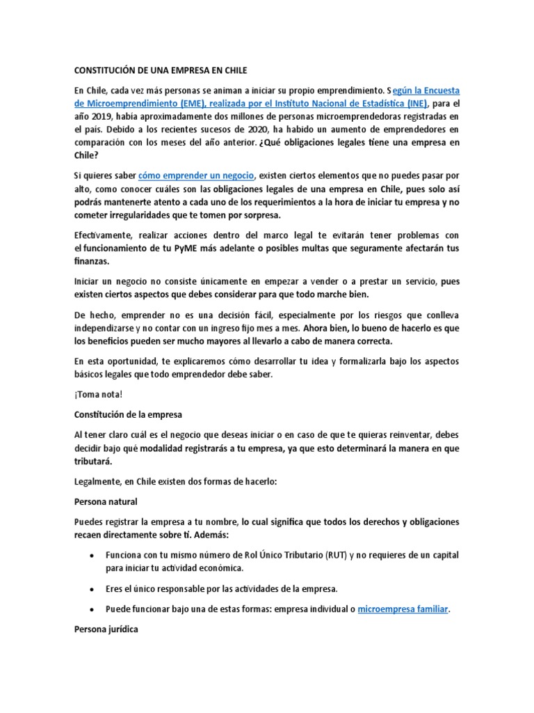 Constitución de Una Empresa en Chile | PDF | Impuestos | Business