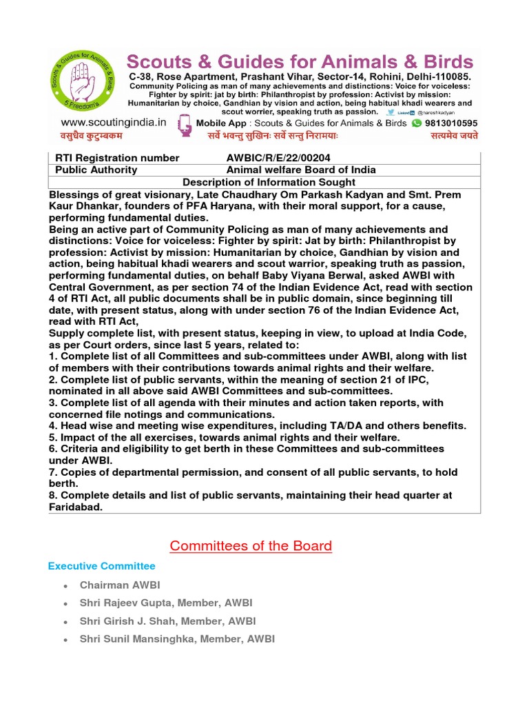 Animal Welfare Board of India: Committees For Animals - Baby Viyana ...