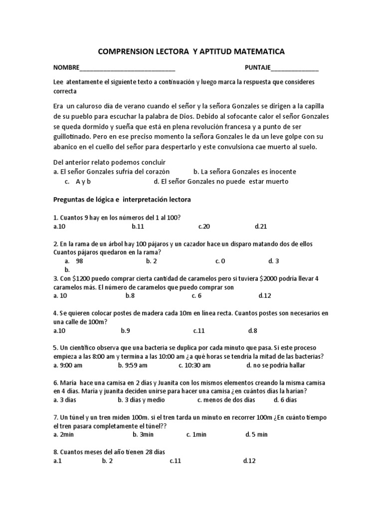 Cuestionario de Comprension Lectora | PDF