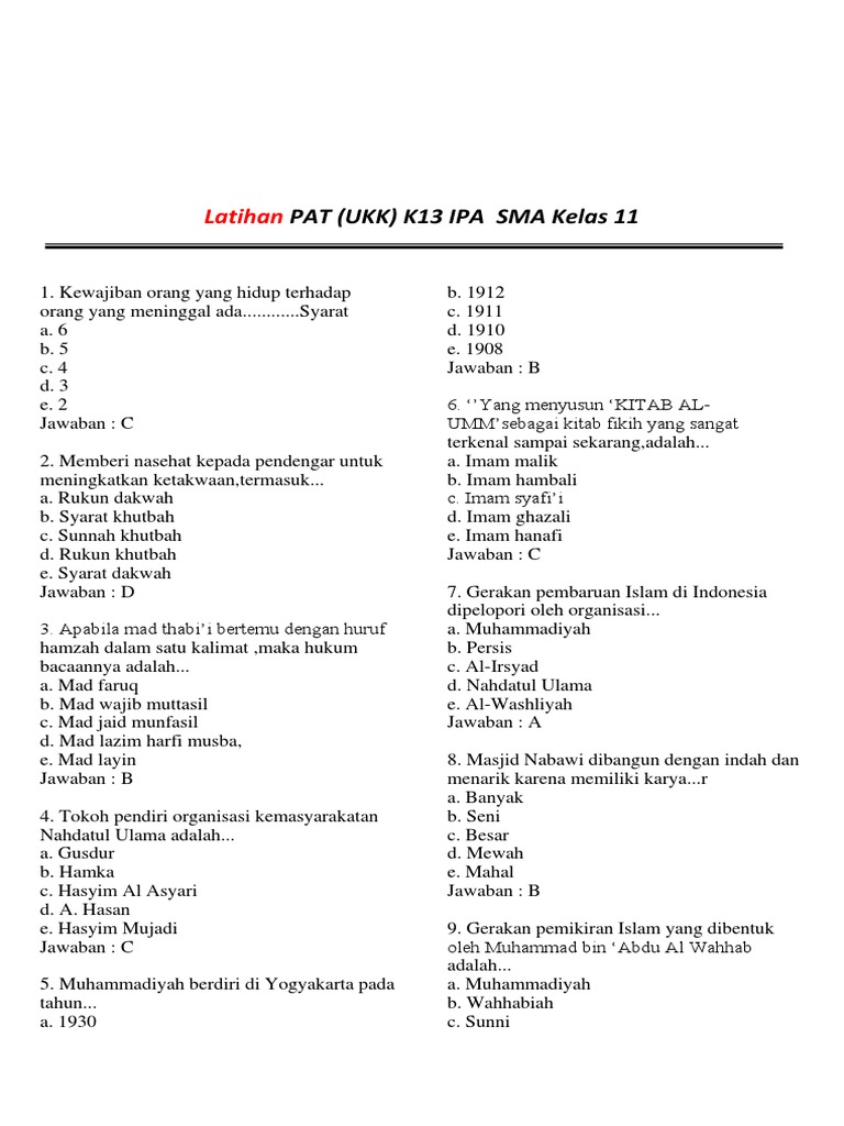 Soal Pat Pai Kelas 11 | PDF