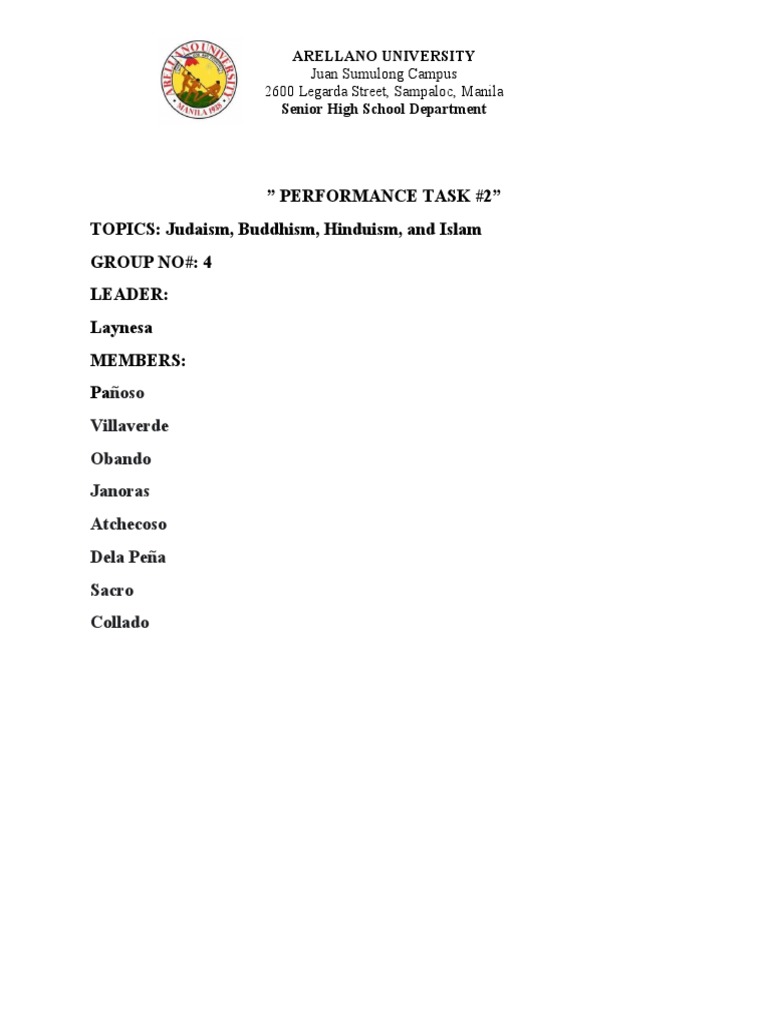 PERFORMANCE TASK 2 in INTRO TO WORLD RELIGION | PDF