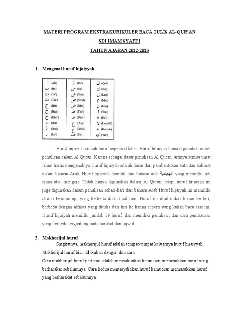 Materi Program Ekstrakurikuler BTQ | PDF