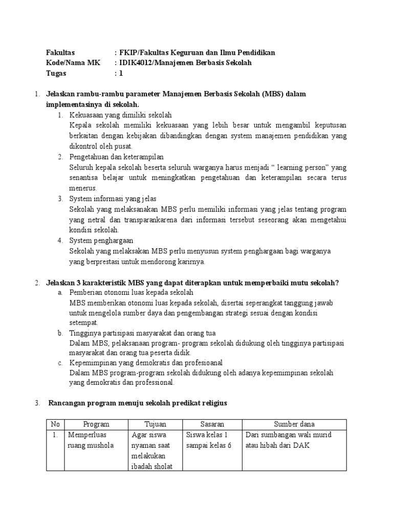 TMK 1 Manajemen Berbasis Sekolah Fix | PDF