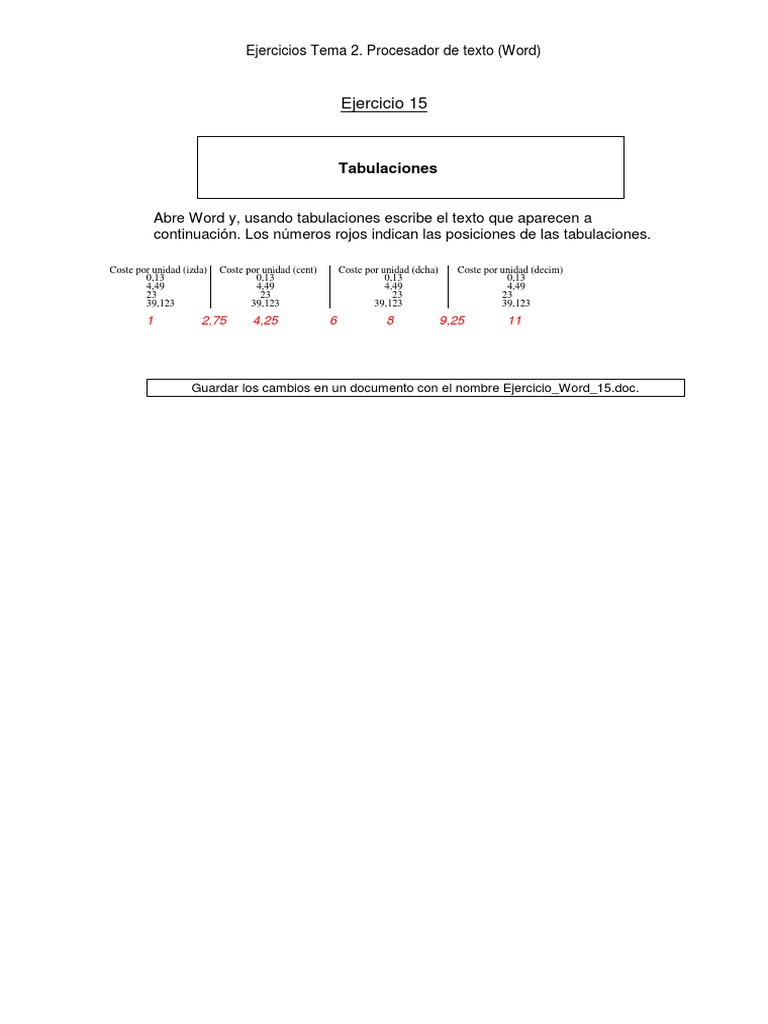 Ejercicios Word: Tabulaciones y Formato | PDF | Microsoft | Equipo de oficina