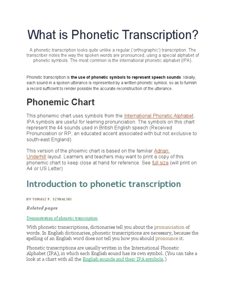 Phonetic Transcription | PDF | English Language | Phoneme