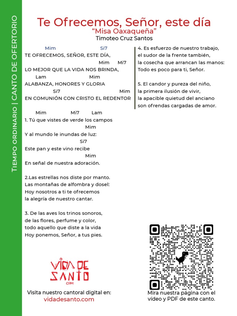 Te Ofrecemos Senor Este Dia Acordes y Letra Canto de Ofertorio para ...