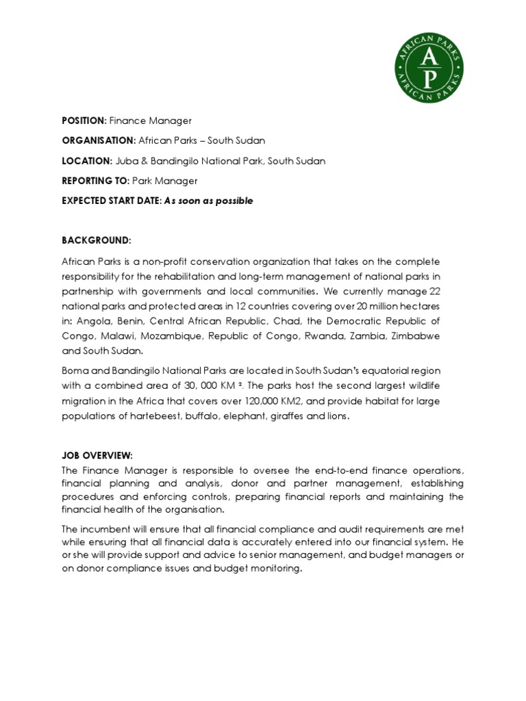 Job Advertisement - Finance Manager | PDF | Audit | Financial Statement