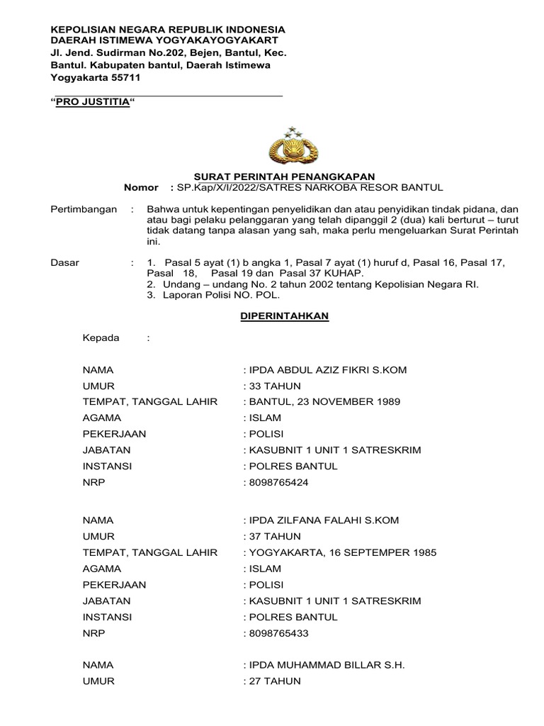 Surat Perintah Penangkapan | PDF