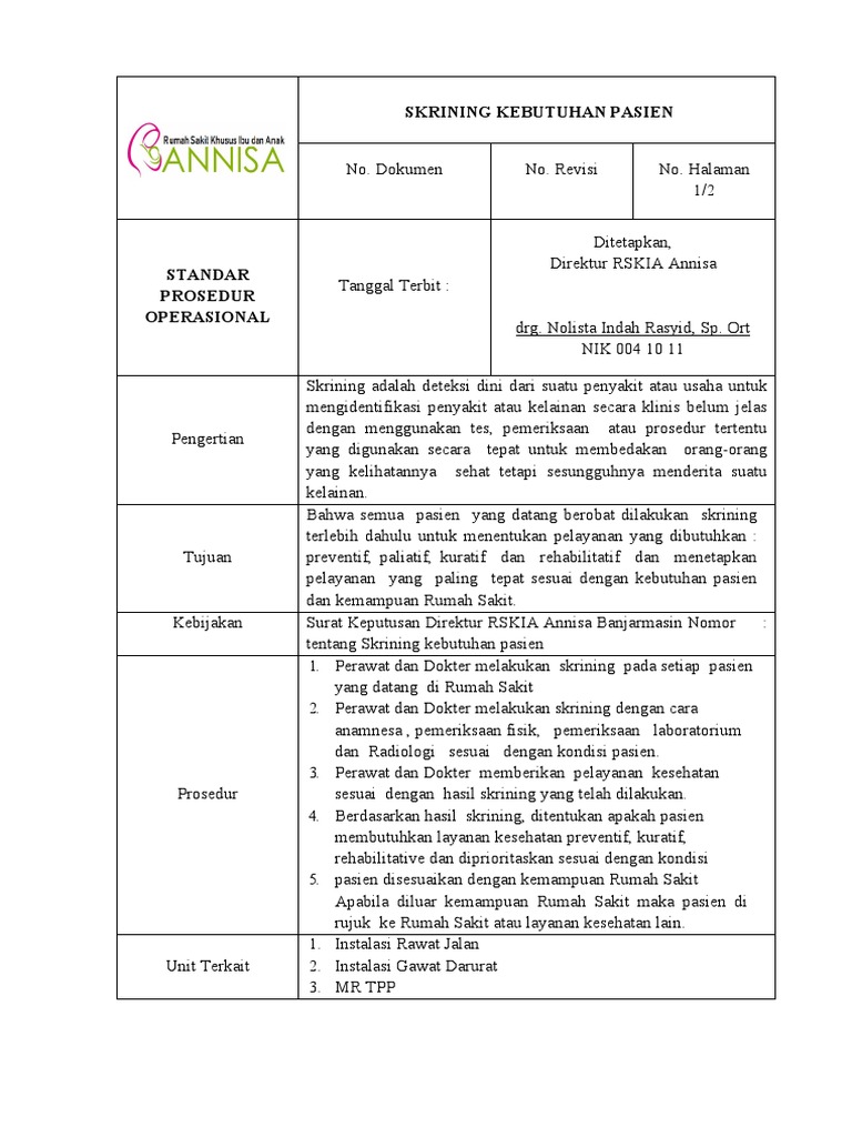 Sop Skrining Kebutuhan Pasien | PDF | Sains & Matematika